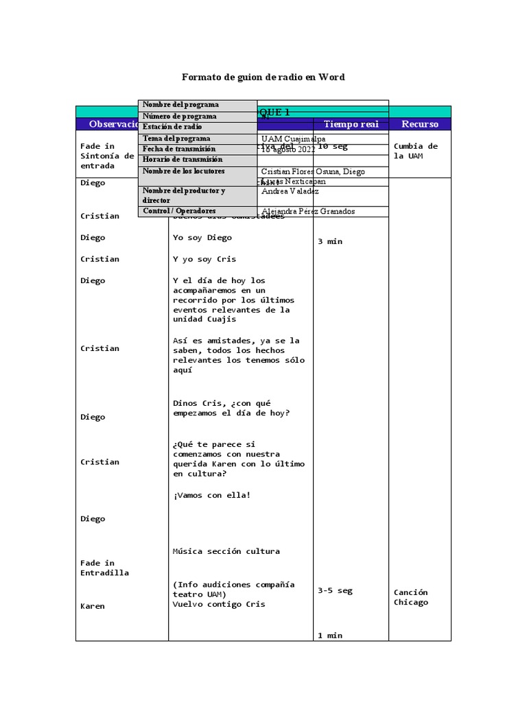 Formato Guión Radio | PDF