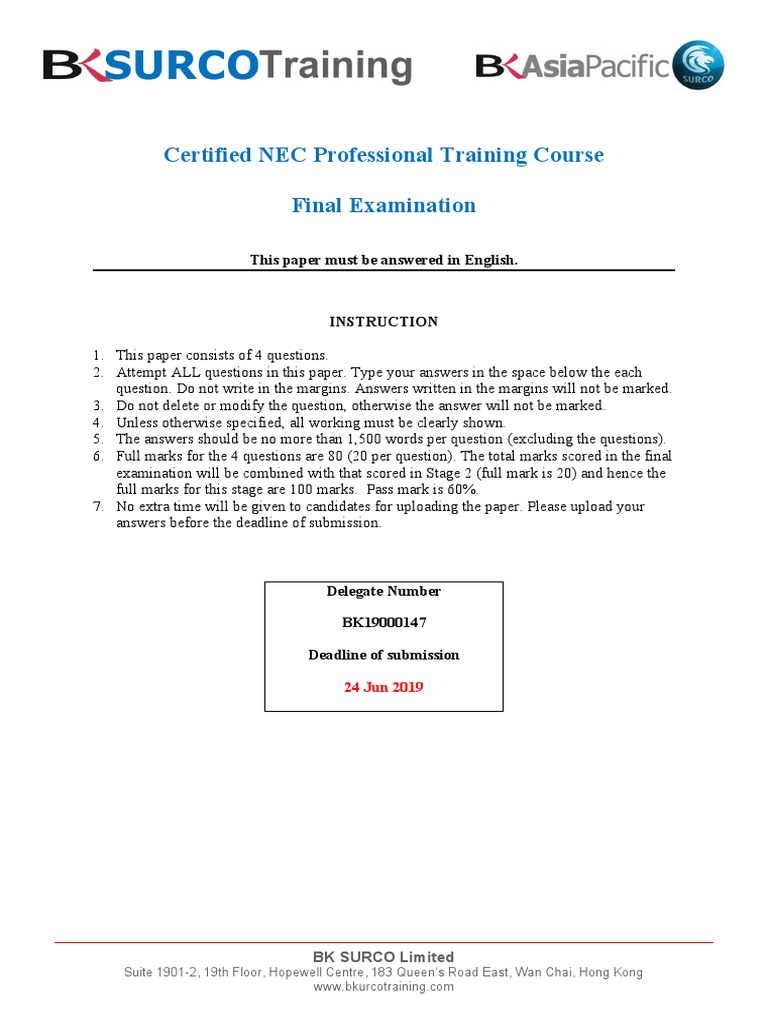 BK19000147 Exam 2 | PDF | Subcontractor | General Contractor