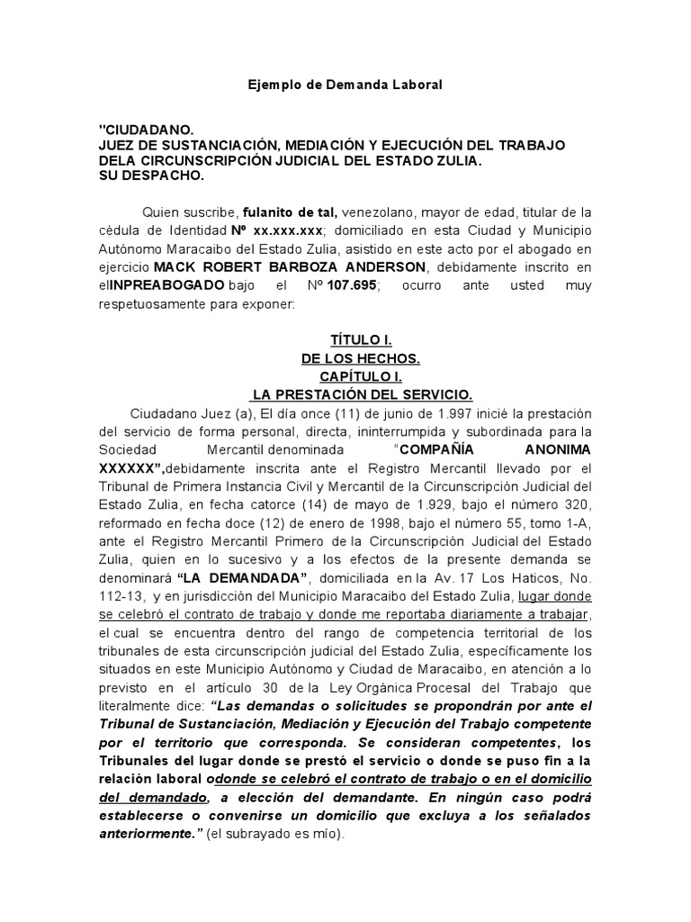 Ejemplo de Demanda Laboral | PDF