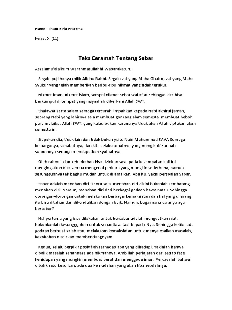 Teks Ceramah Tentang Sabar | PDF | Pengembangan Diri