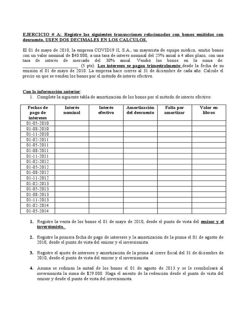 Ejercicios Bonos Por Pagar Interes Efectivo (Practica Caso A y B) 2022-1 | PDF | Bonos (Finanzas ...