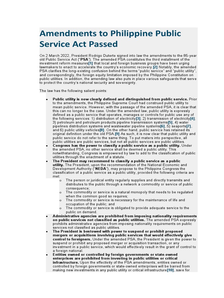 Amendments To Philippine Public Service Act Passed | PDF | Audit ...