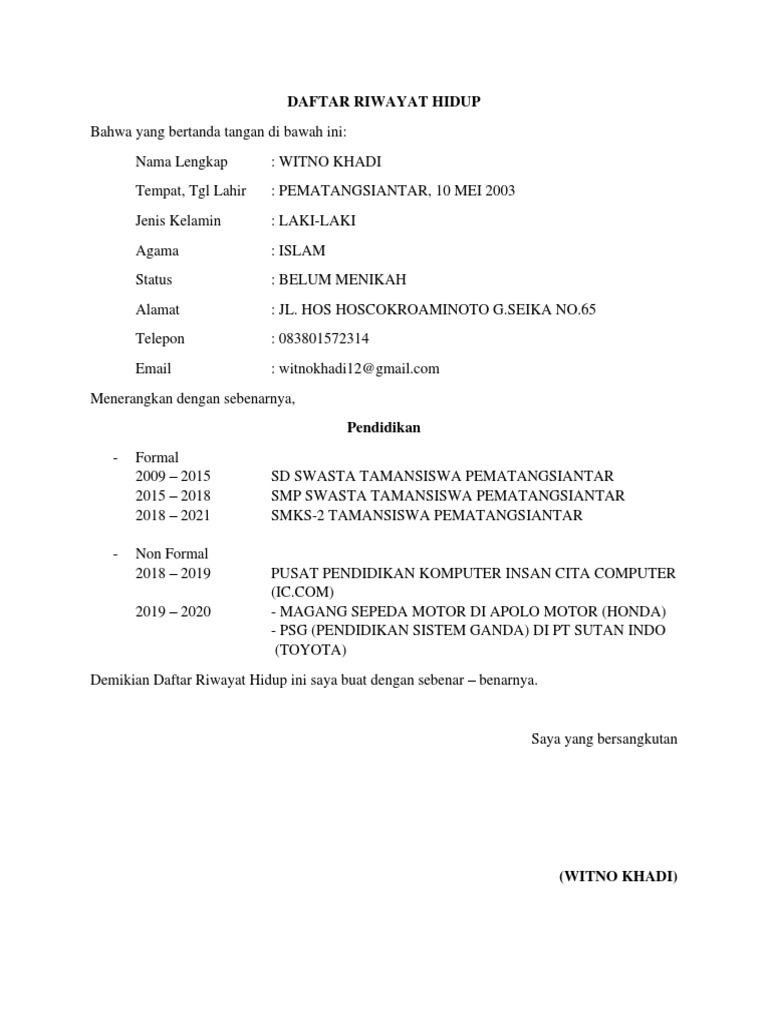 Daftar Riwayat Hidup | PDF