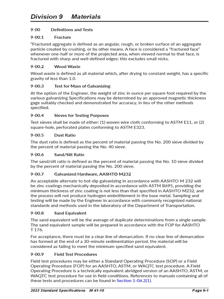 Tecnical Specification For Materials Division 9 | PDF | Cement | Concrete