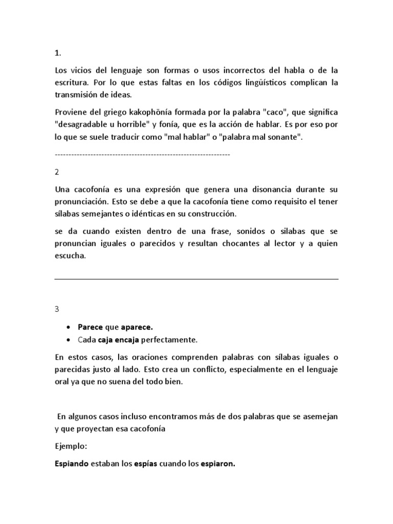 Cacofonía: Tipos y Cómo Evitarla | PDF | Sílaba | Palabra