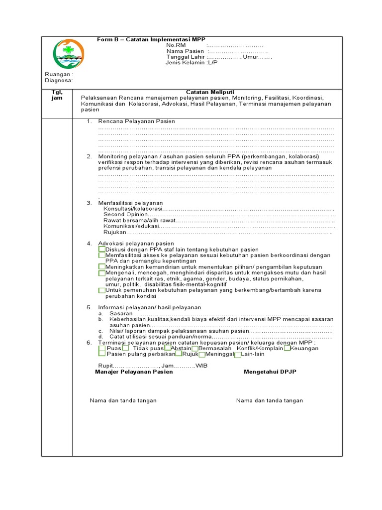 Formulir B Catatan Implementasi MPP | PDF