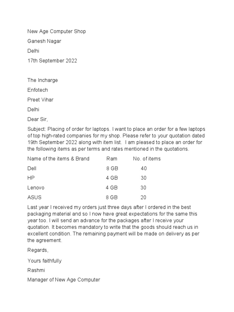 Write Order Letter | PDF