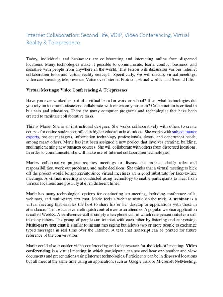 3.4-Internet Collaboration - Second Life, VOIP, Video Conferencing ...