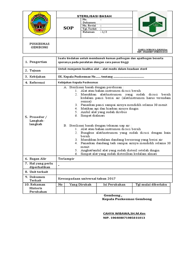 SOP Sterilisasi Basah | PDF