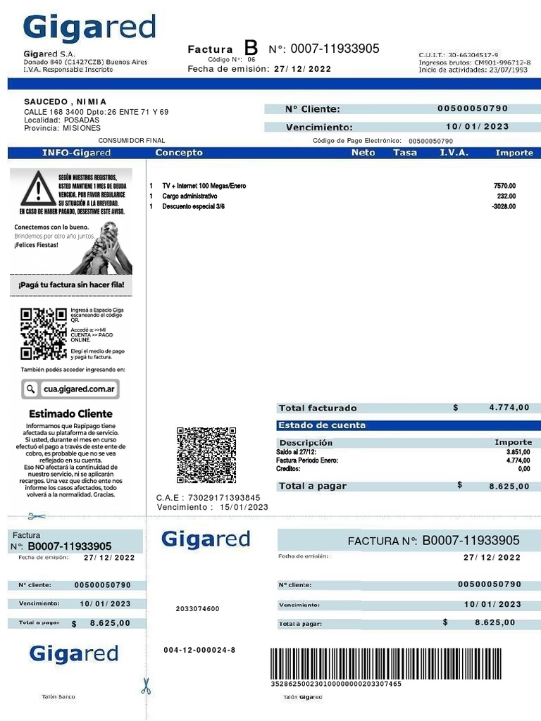 Factura Gigared Enero - 2023 - 1674174648576 | PDF