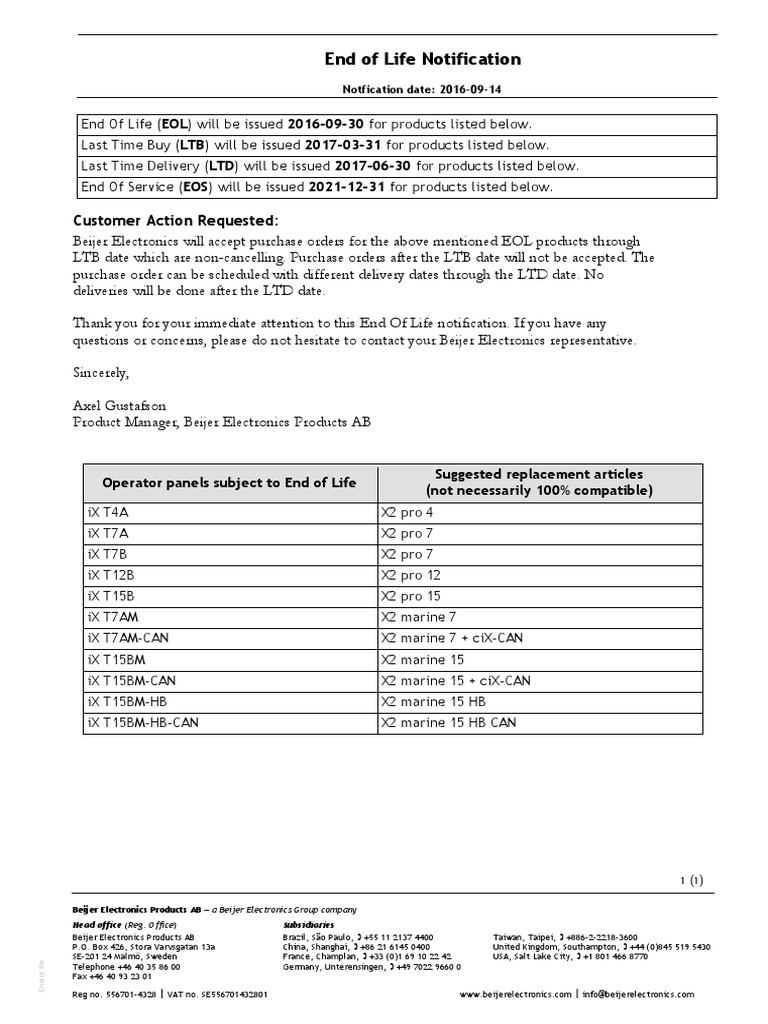 End of Life Ix TxA, Ix TXB, Ix T7AM, Ix T15BM | PDF | Computing