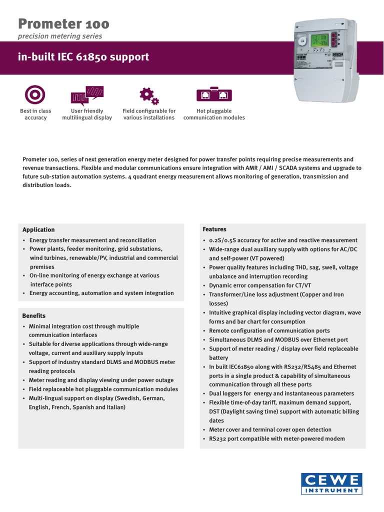 Catalog - Prometer 100 CEWE - KWH Meter - 61850 | PDF | Power Supply ...