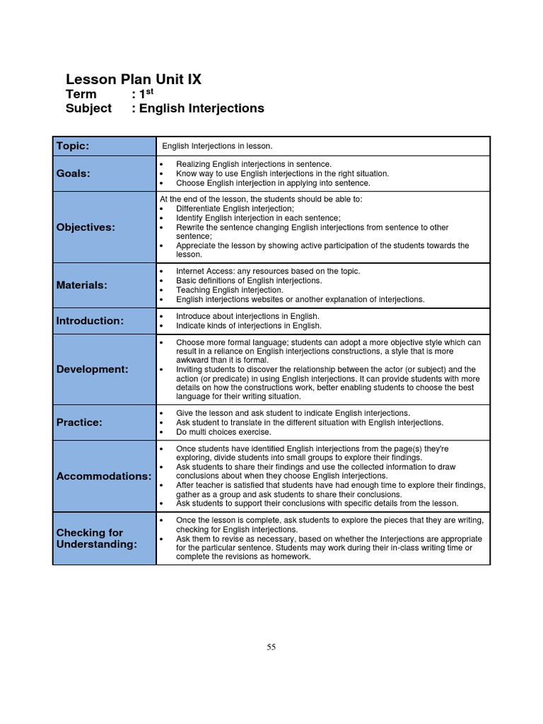 English Interjections Lesson Plan | PDF | English Language | Linguistics