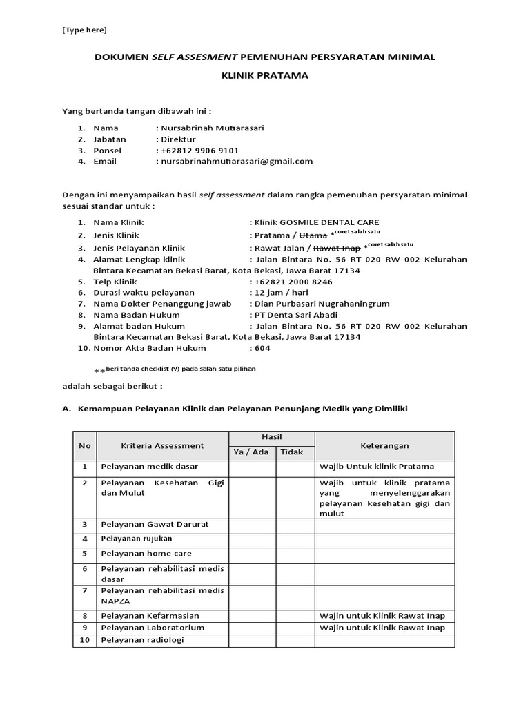 Dokumen Self Assesment Pemenuhan Persyaratan Minimal | PDF | Sains & Matematika
