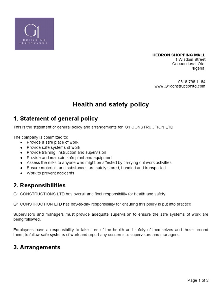 g1 Health and Safety | PDF | Occupational Safety And Health | Risk Assessment