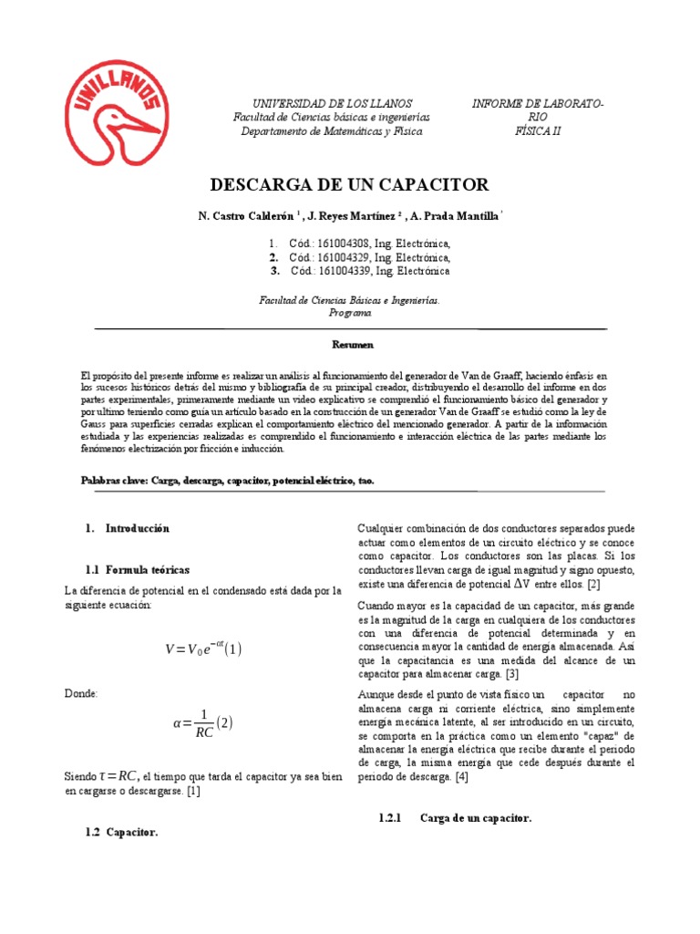 Descarga de Un Capacitor | PDF | Condensador | Ciencias fisicas