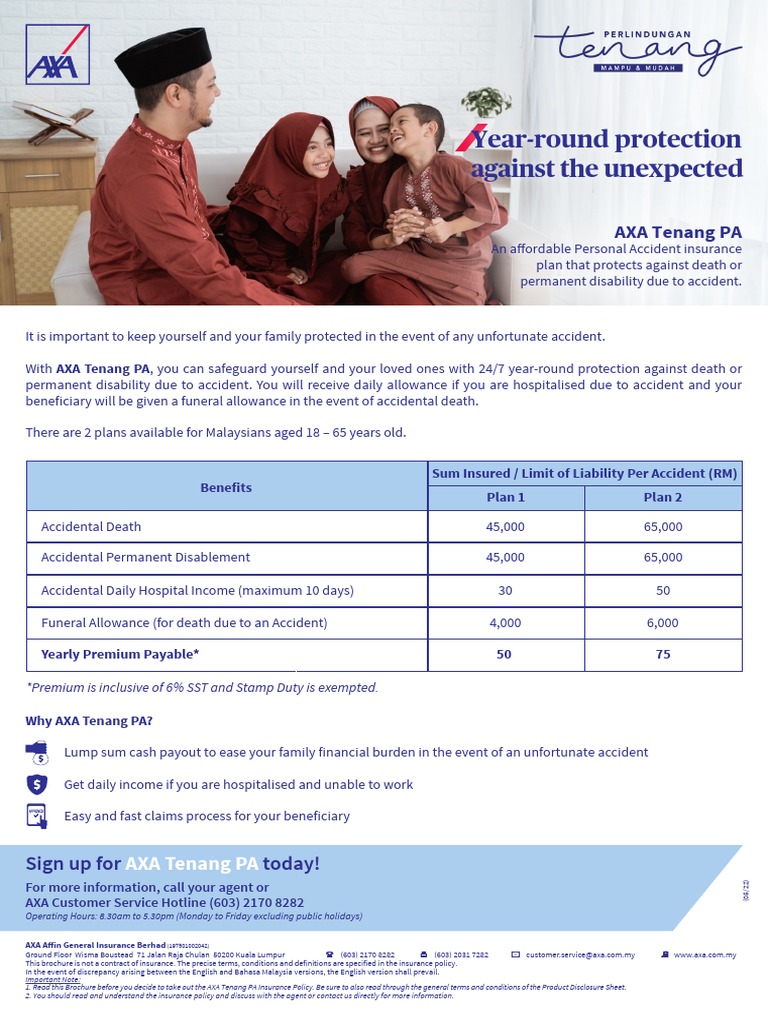 AXA Tenang PA Flyer | PDF | Insurance | Legal Concepts