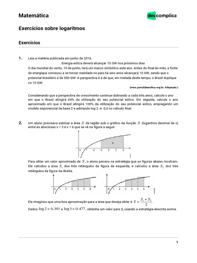 Exercíciosdiscursivos-Matematica-Exercícios Sobre Logaritmos-22-07-2021 | PDF | Logaritmo