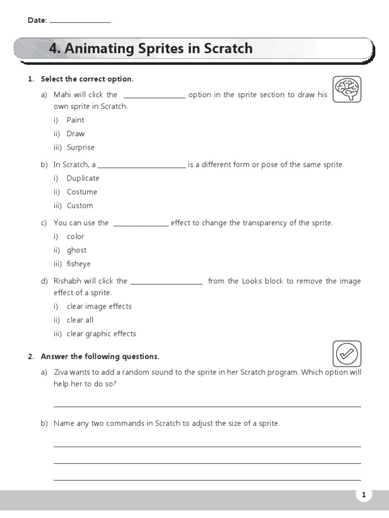 Workbook CBSE IV Computer Studies Animating Sprites in Scratch | PDF
