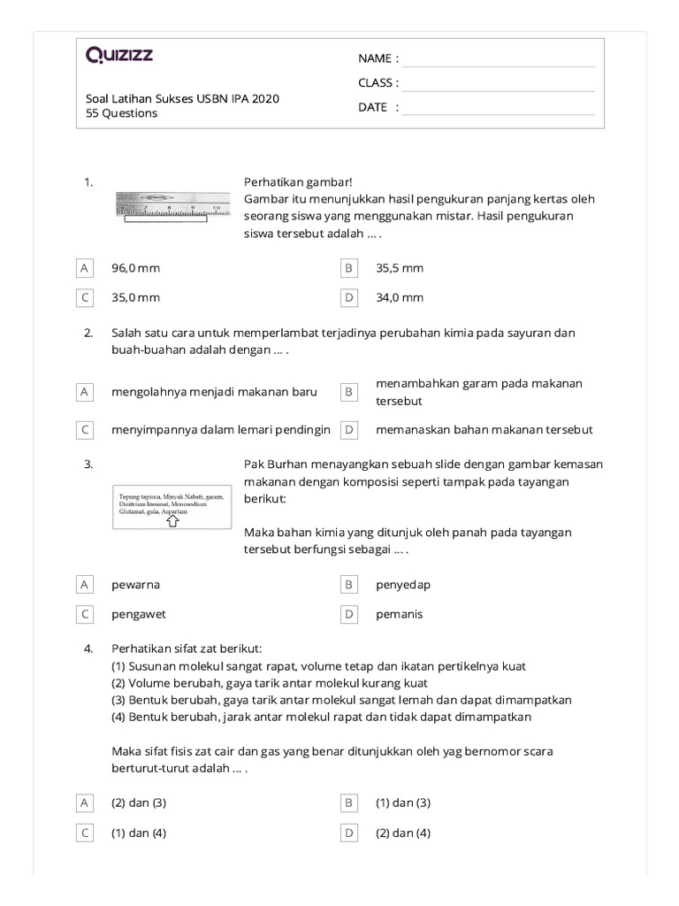 Soal Latihan Sukses USBN IPA 2020 | PDF