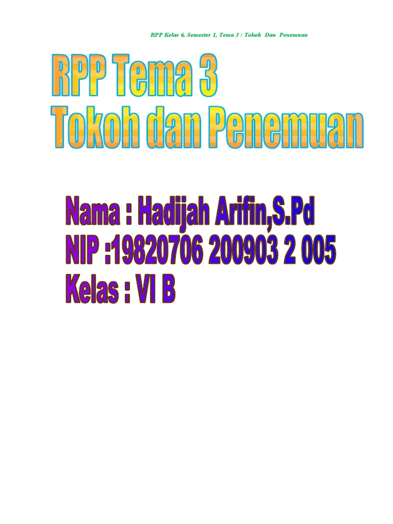 RPP Tema 3 Tokoh Dan Penemuan | PDF