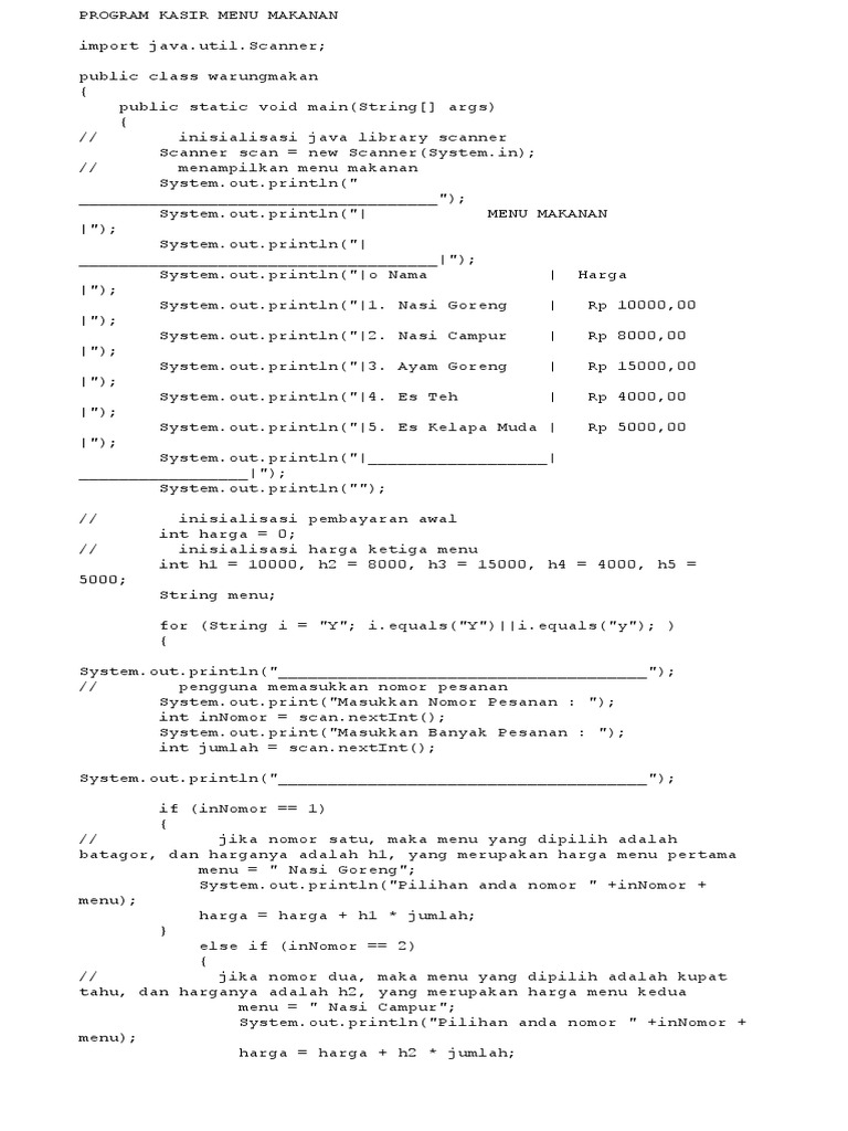 Sistem Kasir Menu Makanan Sederhana | PDF
