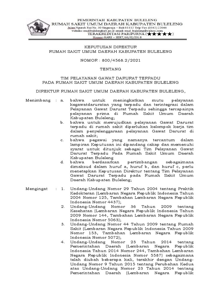 Draft SK Tim IGD Terpadu | PDF