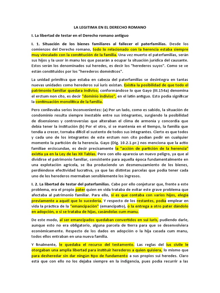 La Legitima en El Derecho Romano | PDF | Herencia | Queja