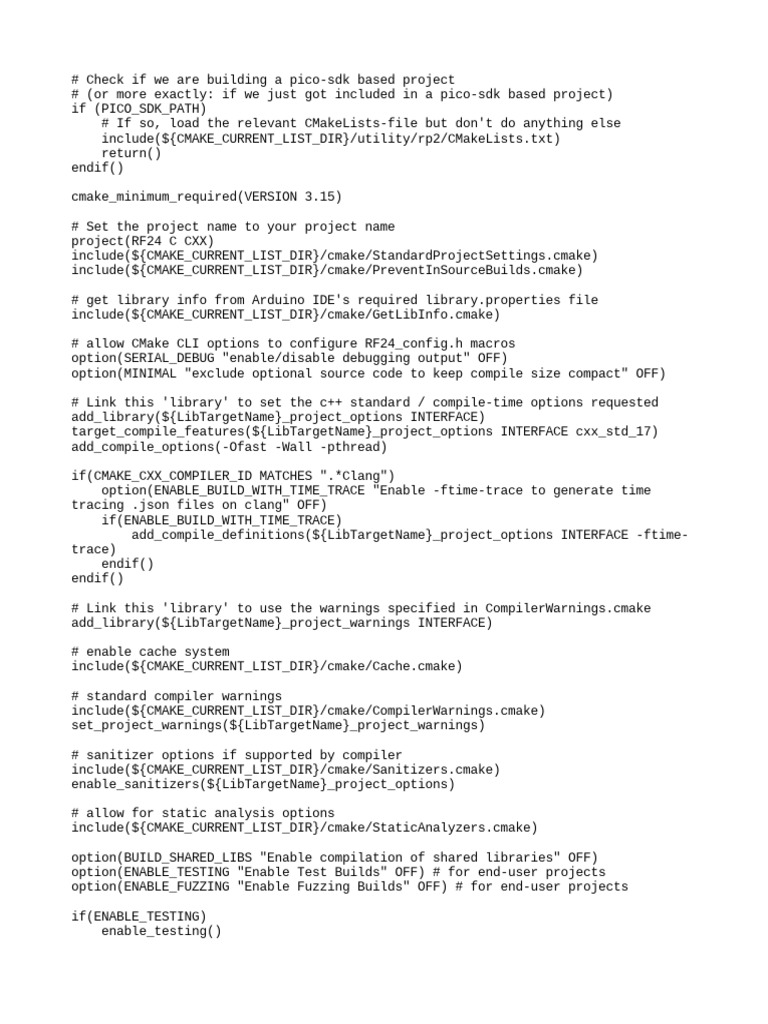 Configuring a CMake Project to Build the RF24 Library and Detect the Target System | PDF ...