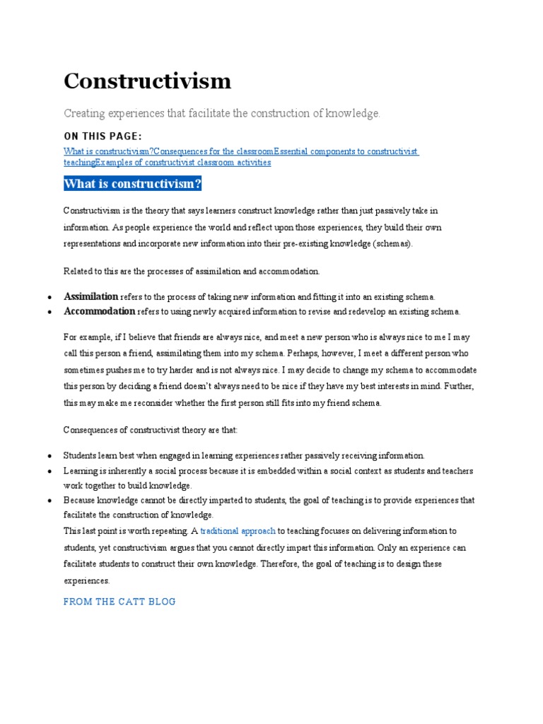 Constructivism | PDF | Constructivism (Philosophy Of Education) | Psychology