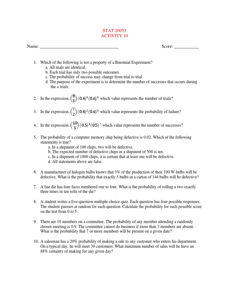 Activity 10 | PDF | Probability | Expected Value