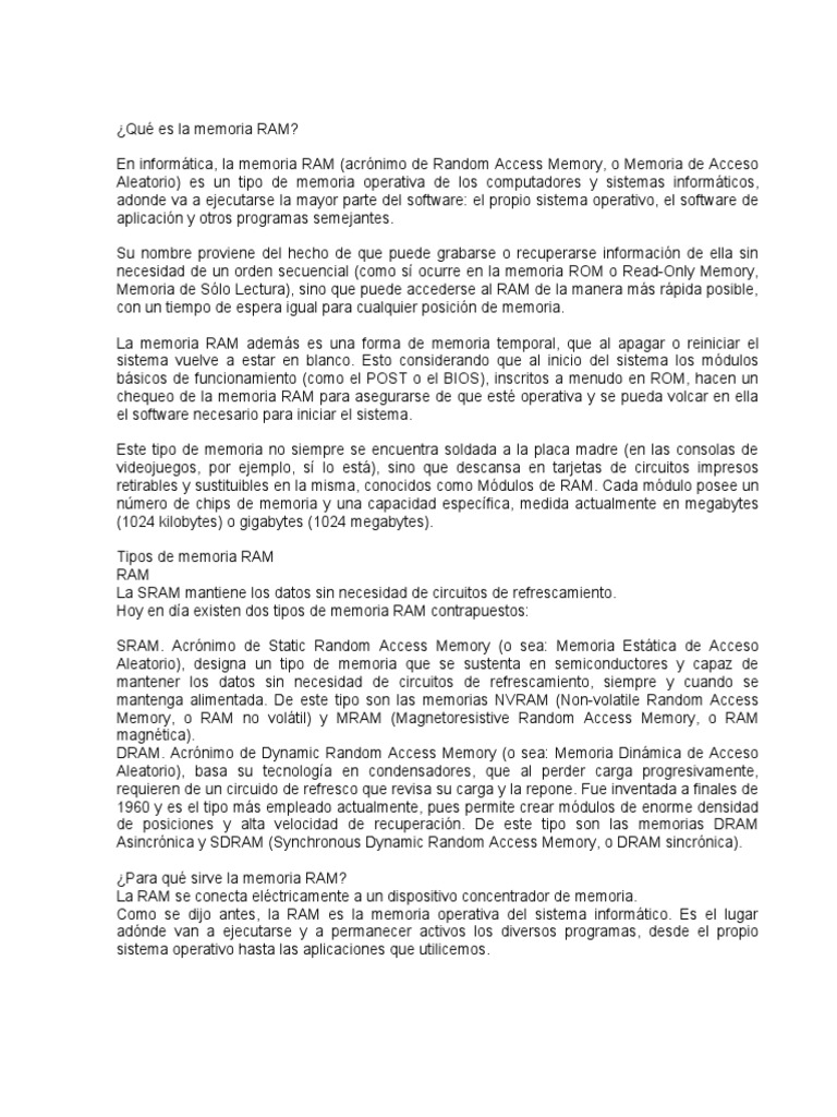 Memoria Ram y Rom | PDF | Memoria de sólo lectura | Almacenamiento de ...