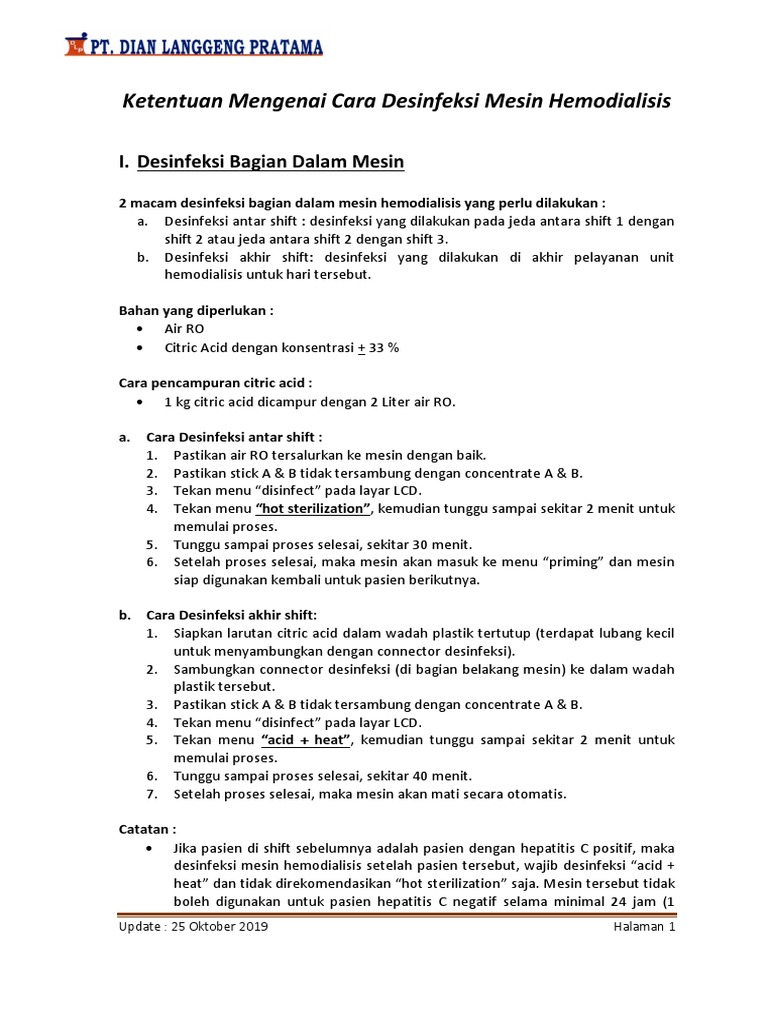 Cara Desinfeksi Mesin HD - Revisi | PDF