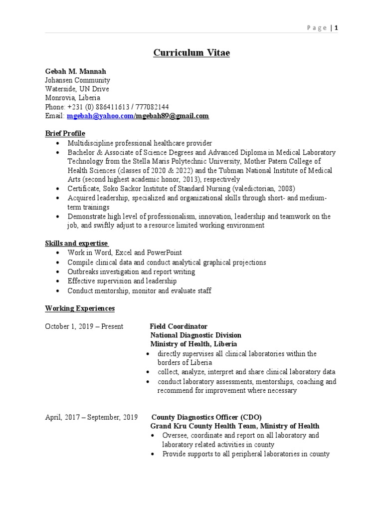Mannah - Gebah - M - Curriculum Vitae - Updated-2023 | Download Free PDF | Laboratories ...