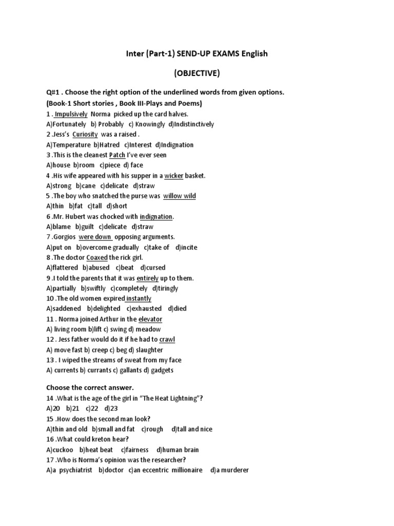 SEND-UP English Paper (Part-1) | PDF