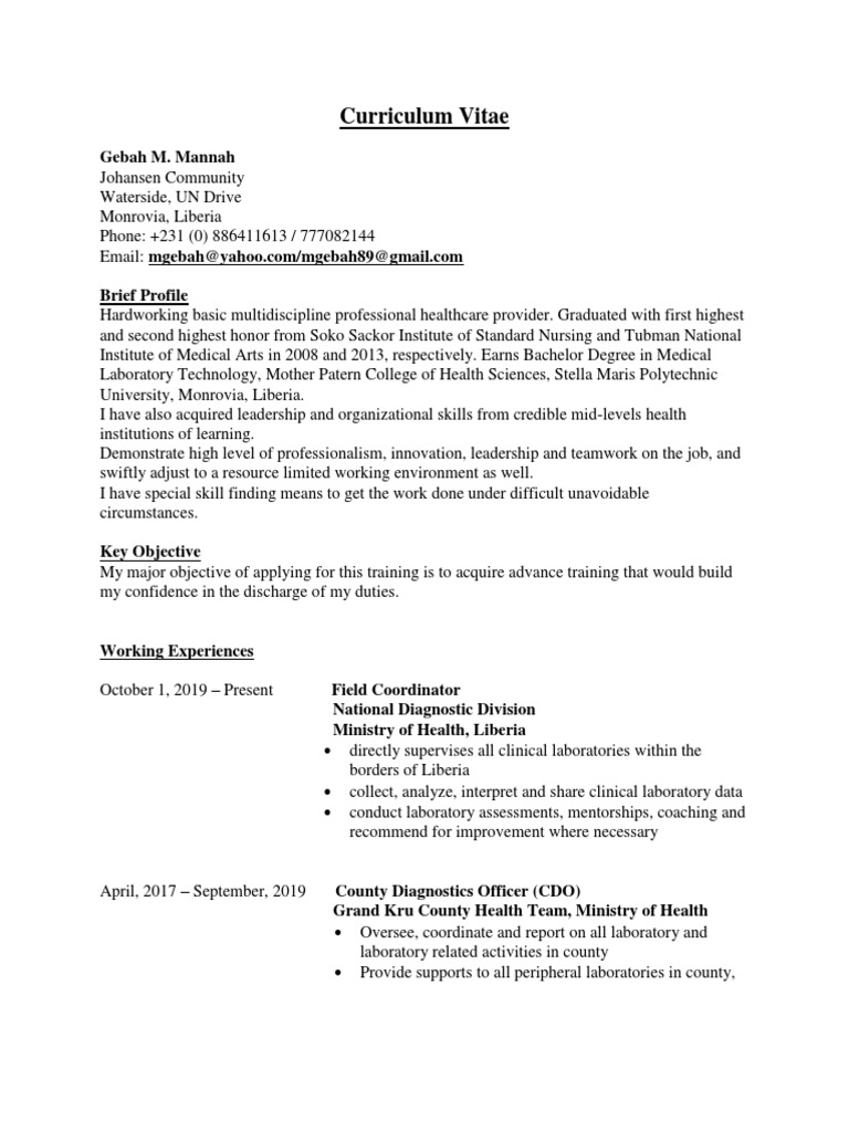 Mannah Gebah M Curriculum-Vitae-2022 | PDF | Laboratories | Medical Laboratory