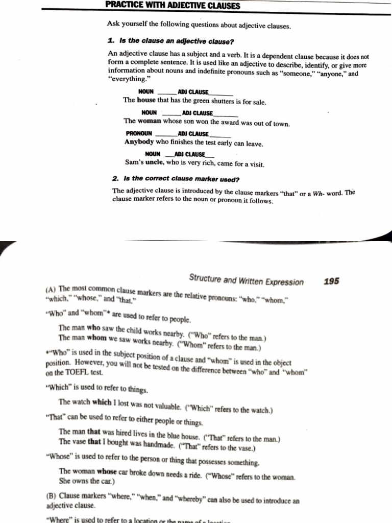 Practice With Adjective Clauses | PDF | Verb | Clause