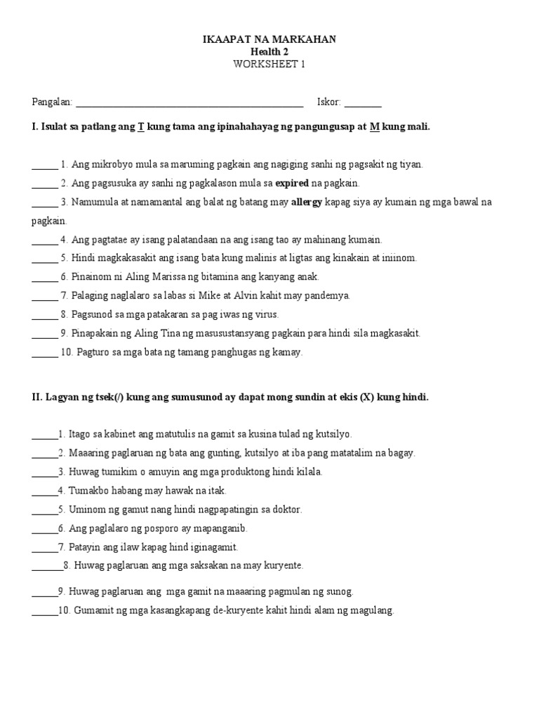 Health 2 WORKSHEET 1 Q4 | PDF