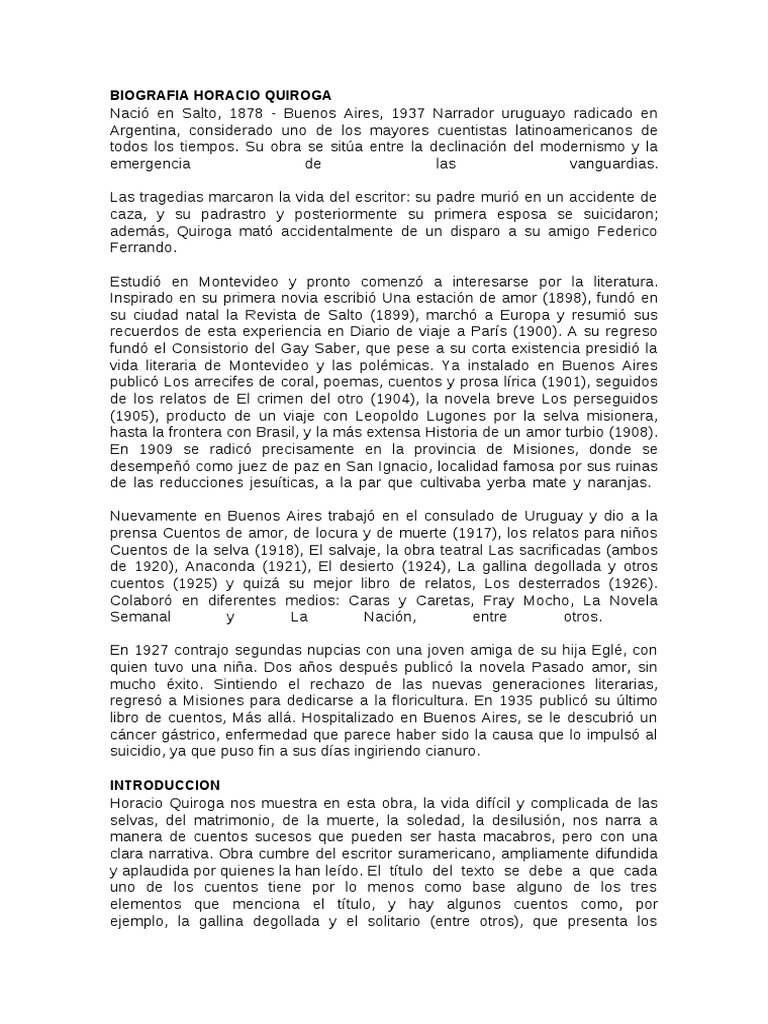 Biografia Horacio Quiroga | PDF