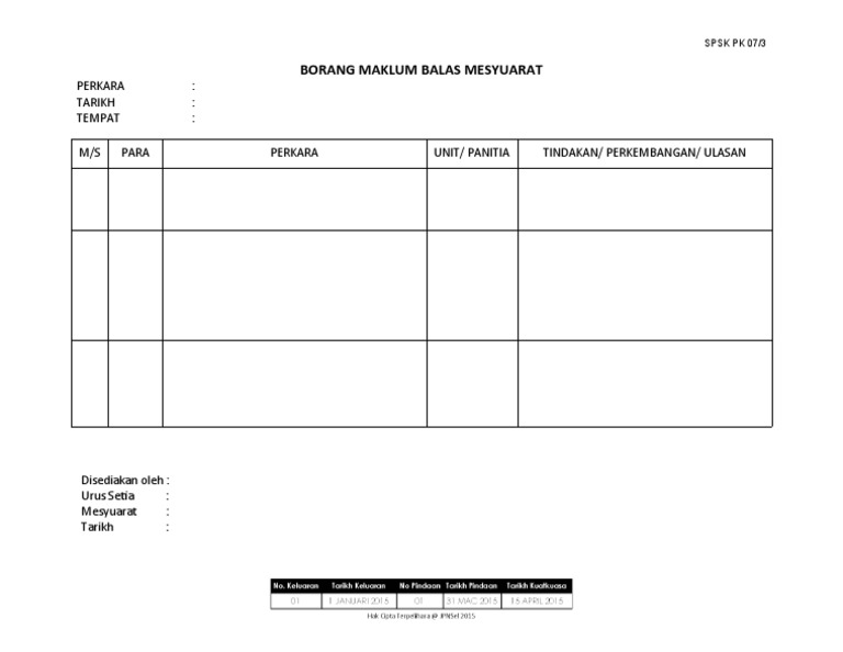 Contoh PK07-3 Borang Maklum Balas | PDF