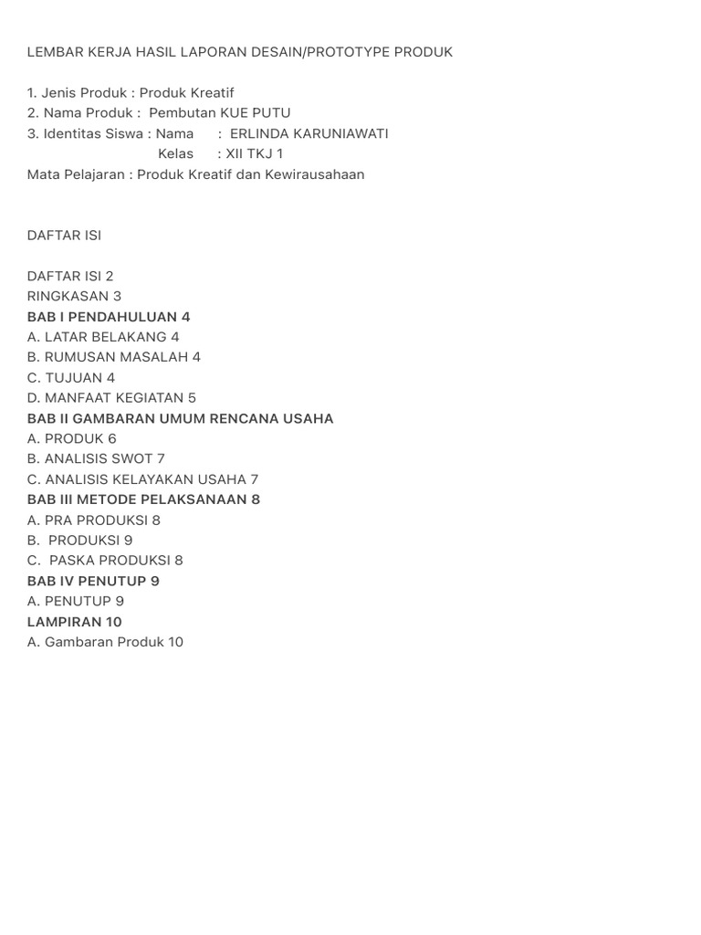 Lembar Kerja Hasil Laporan Desain/prototype Produk | PDF