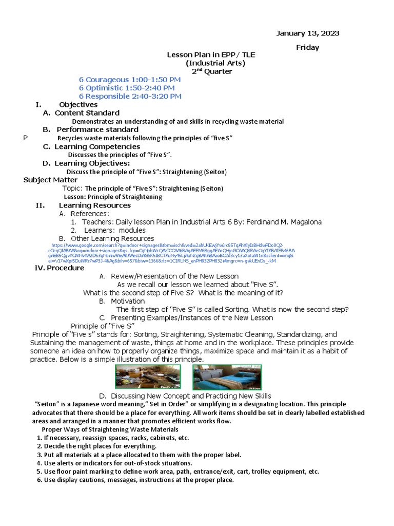 Tle 6 (Industrial Arts) Week 7 Day 5 | PDF | Learning | Lesson Plan