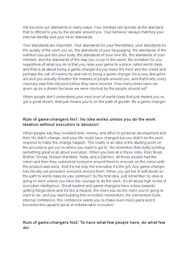 Rules of Game-Changers | PDF | Career & Growth | Self-Improvement