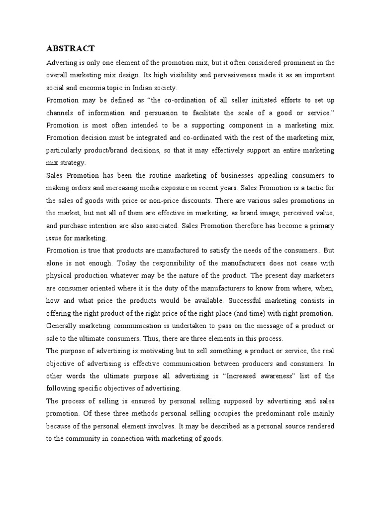 Abstract - Advertising Sales Promotion | PDF | Marketing | Sales