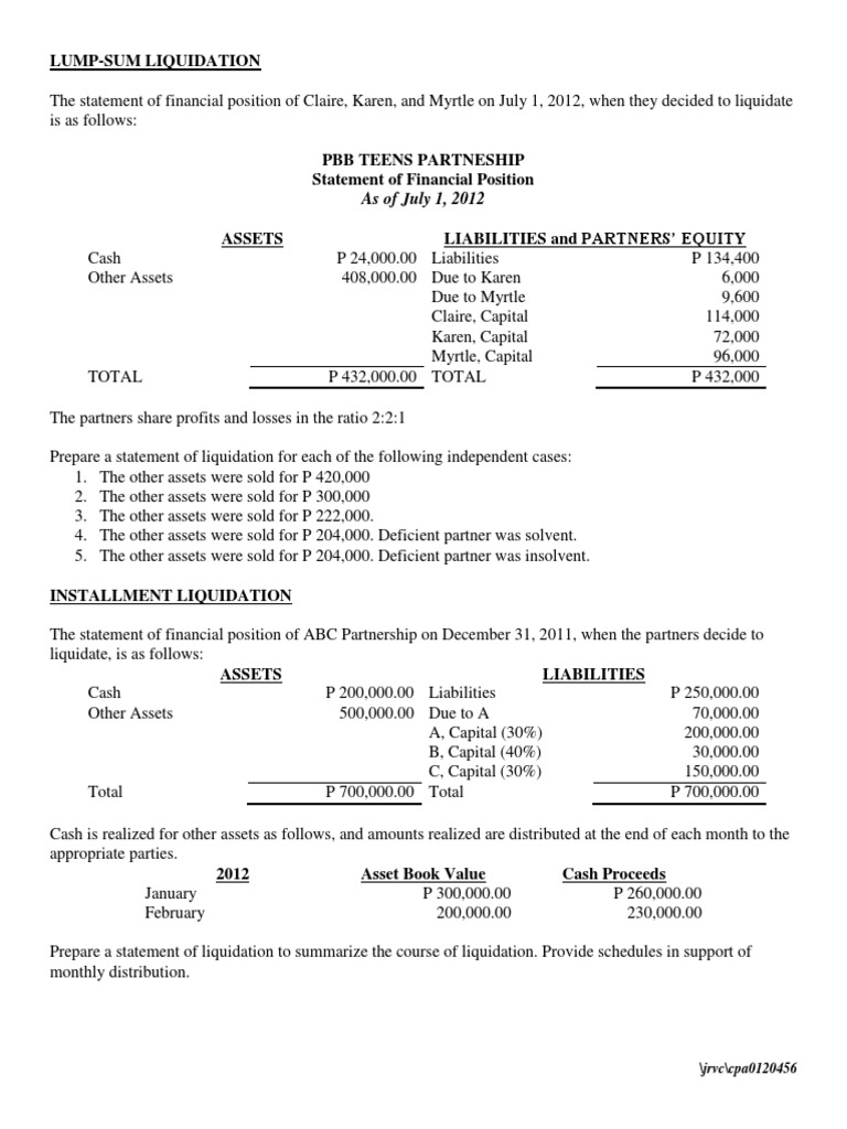 Partnership-Liquidation Compress | PDF | Balance Sheet | Liquidation