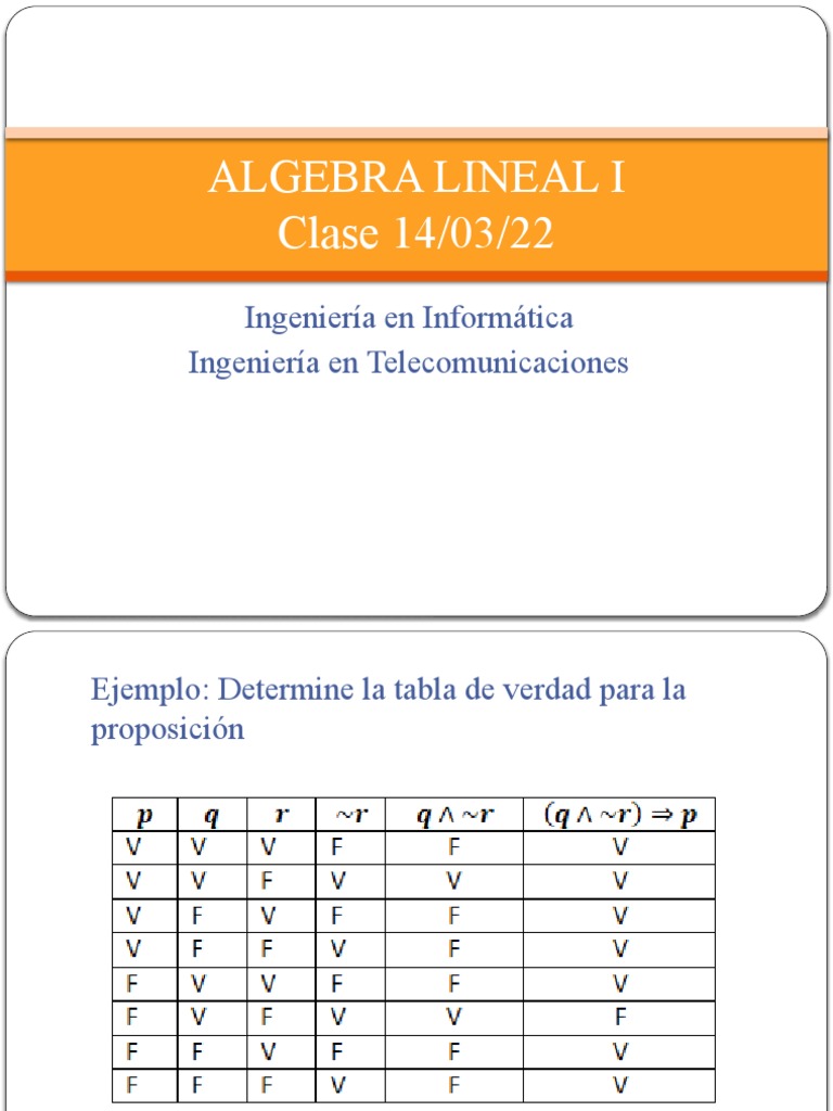 Clase 2-ALGEBRA LINEAL I | PDF | Proposición | Verdad
