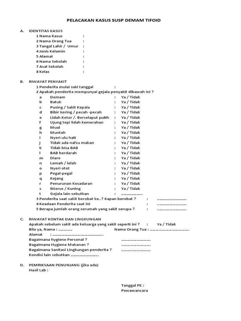 Form Pe Tifoid | PDF