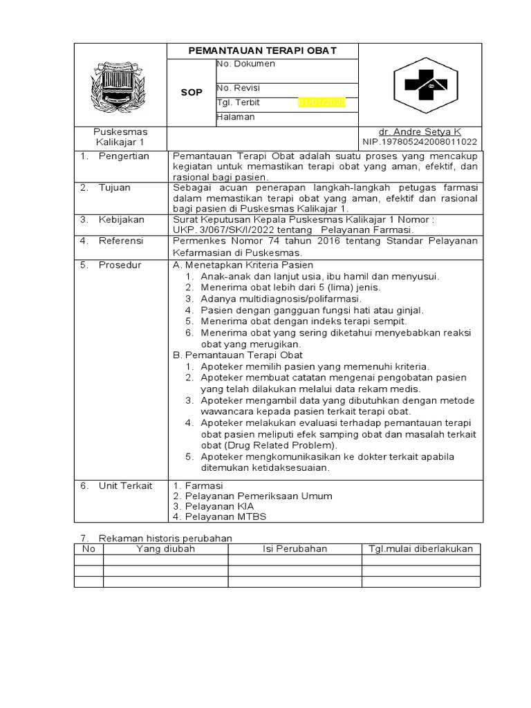 Farmasi Klinik - SOP Pemantauan Terapi Obat (Baru) | PDF