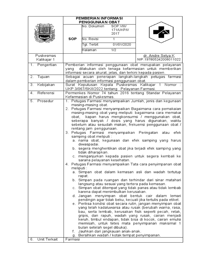 Farmasi Klinik - SOP Pemberian Informasi Penggunaan Obat | PDF