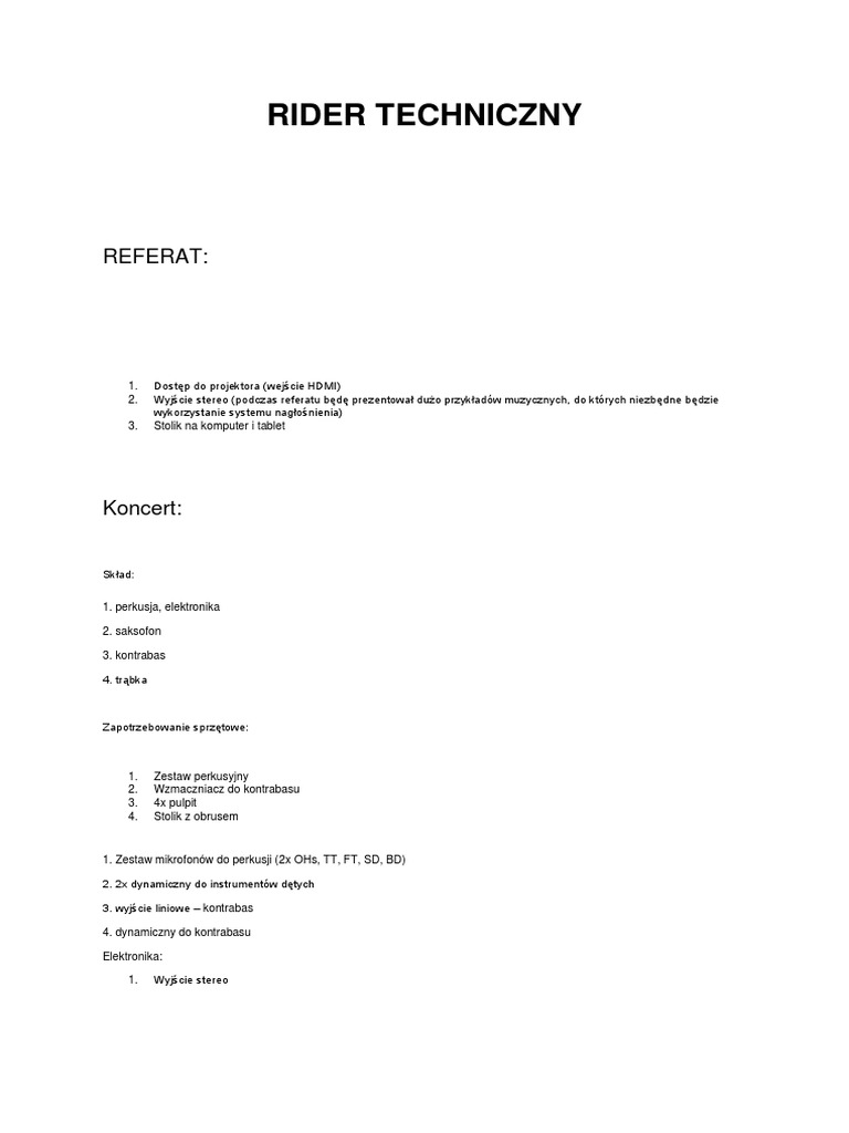 Rider Techniczny | PDF